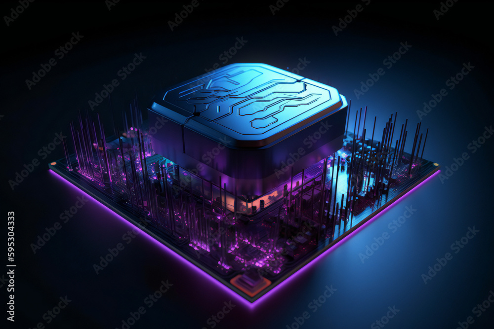 A realistic 3D modeling of an AI computer processor highlights its ...