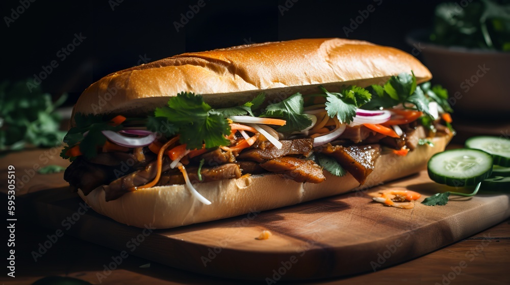 Classic Banh Mi Sandwich with Pork Belly and Caramelized Onion Stock ...