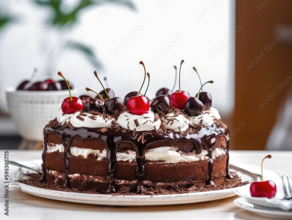 Black forest cake, dark chocolate and cherry dessert. Generative AI ...