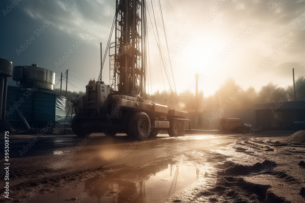 Drilling a geothermal well with a groundwater well drilling rig. Ground ...