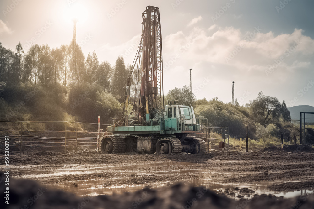 Drilling a geothermal well with a groundwater well drilling rig. Ground ...