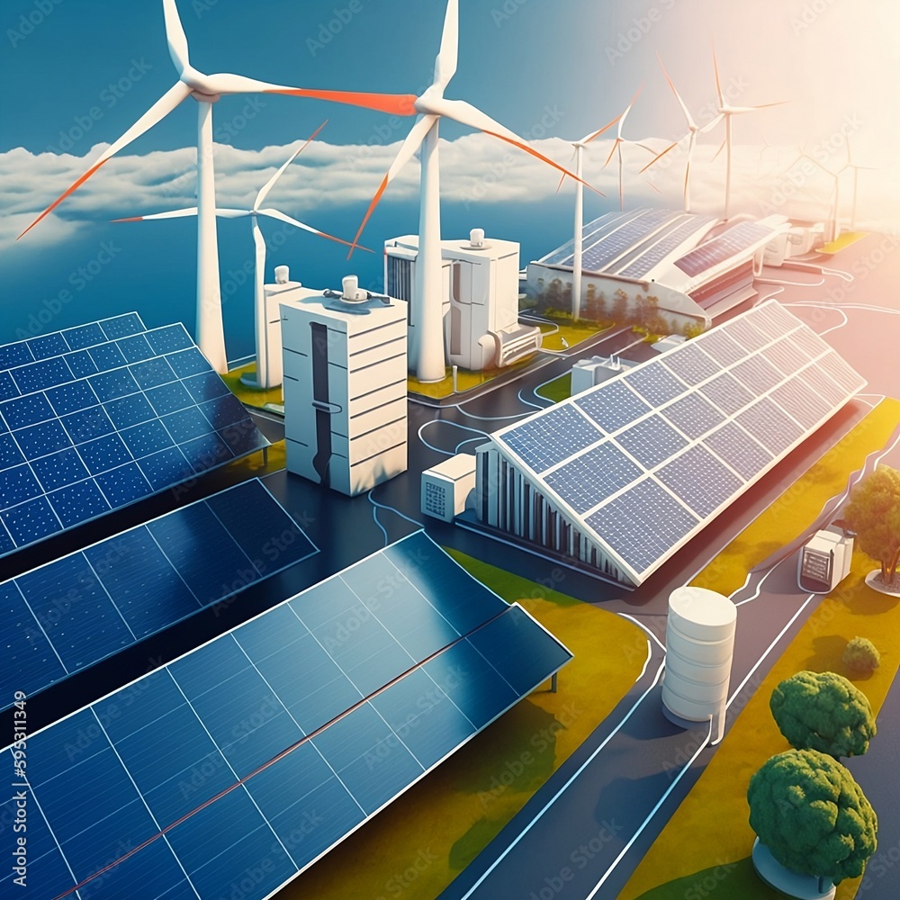 solar cell plant and wind generators in urban area connected to smart ...