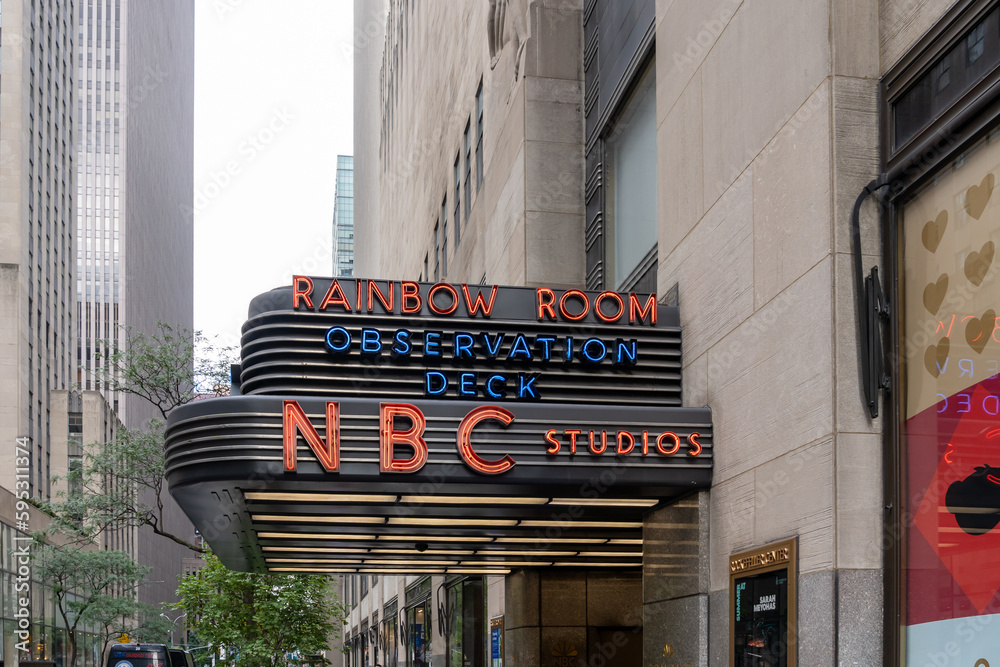 The Rainbow Room, Observation Deck and NBC Studios sign on the Building ...