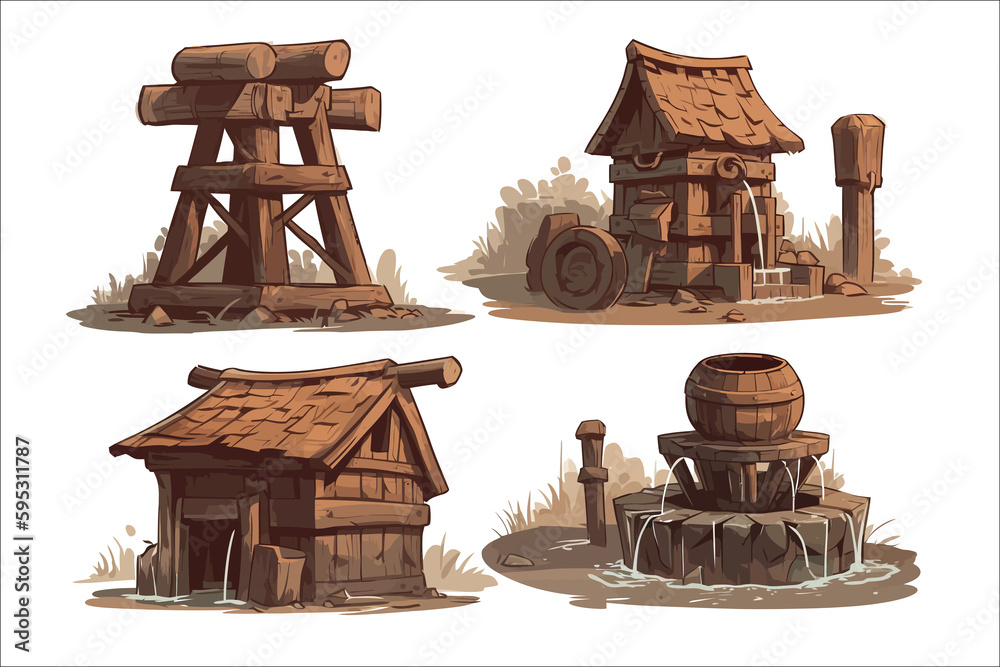 Cartoon water wells. Isolated on background. Cartoon . Generative AI ...