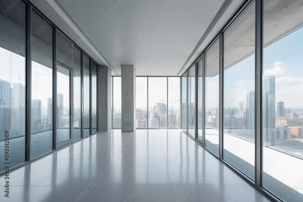 Interior space and french window of office buildings in a minimalist ...