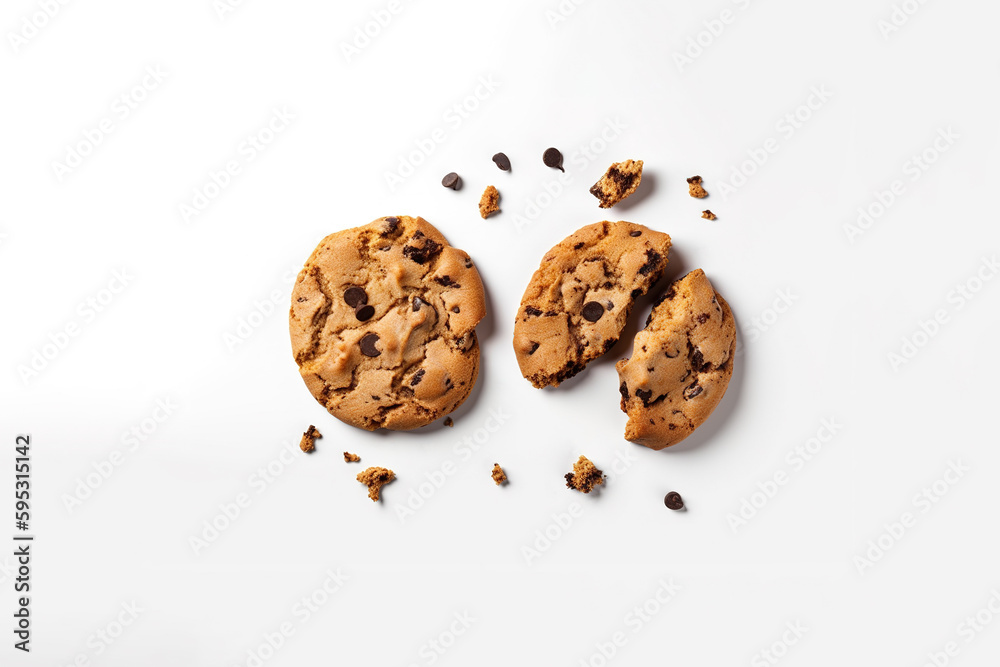 Top view of homemade chocolate chip cookies isolated on white ...
