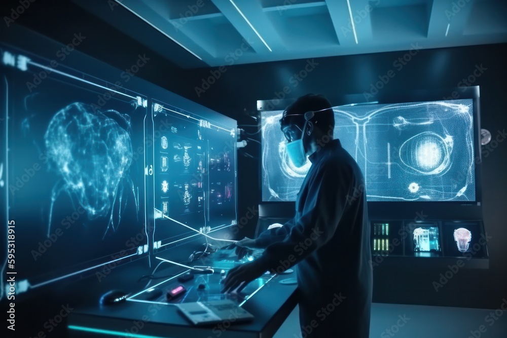 Doctor with virtual reality in operation room in hospital.Surgeon ...