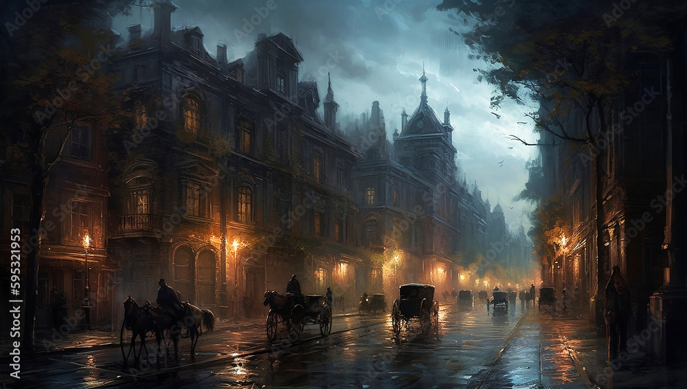 llustration depicting a dark, haunted looking city, gothic Stock ...