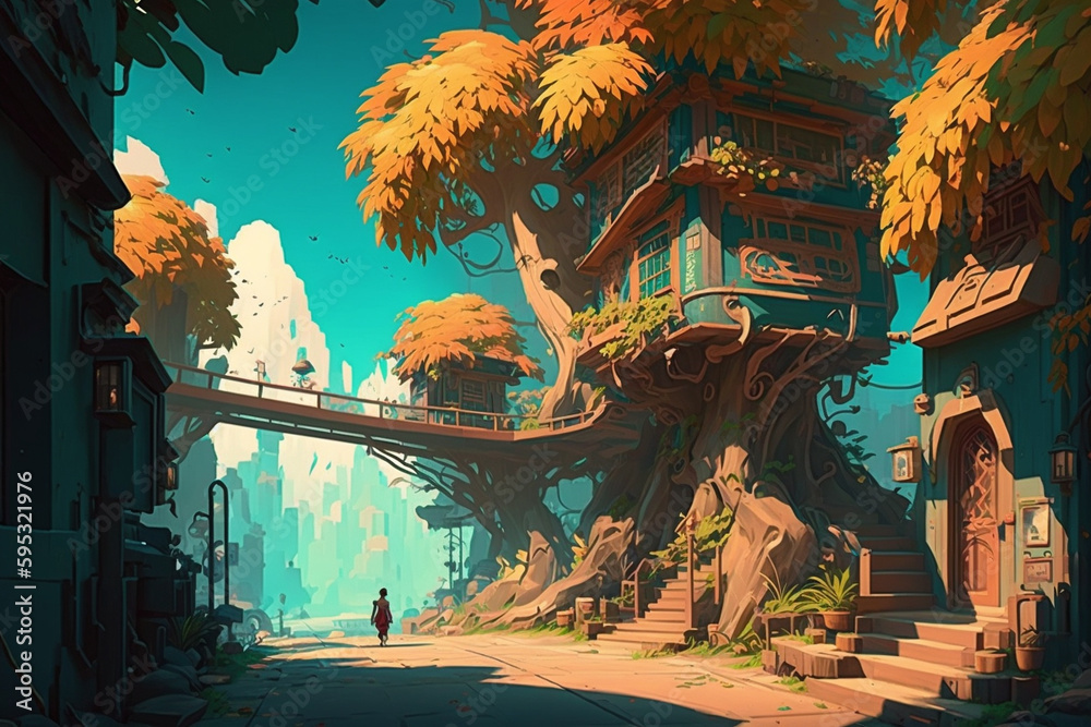 "Generative AI Depicts a Bustling City Square: Nature's Harmony with ...