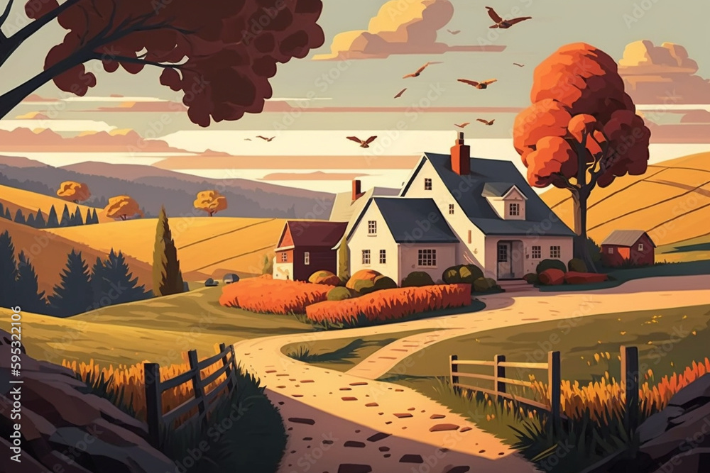 Generative AI Captures a Quaint Farm Village: Rolling Hills, Stone ...