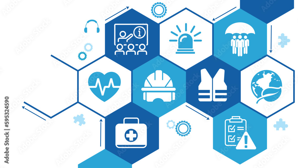 Health Safety and Environment Icon Set and Web Header Banner. icons ...