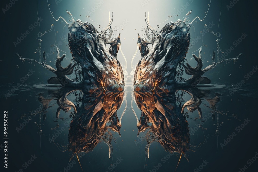 Abstract illustrations of Rorschach test-like line graphics. Generative ...