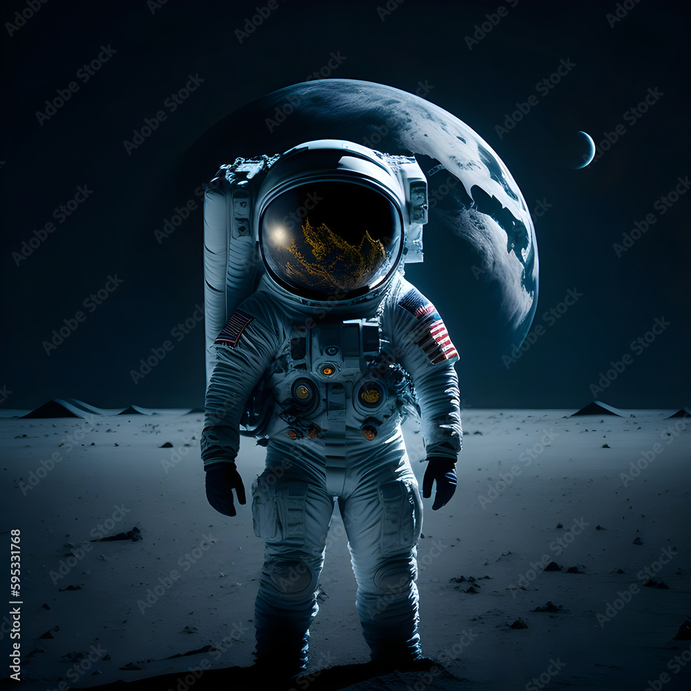 Astronauta facing his reflection on his helmet of vegetation on the ...