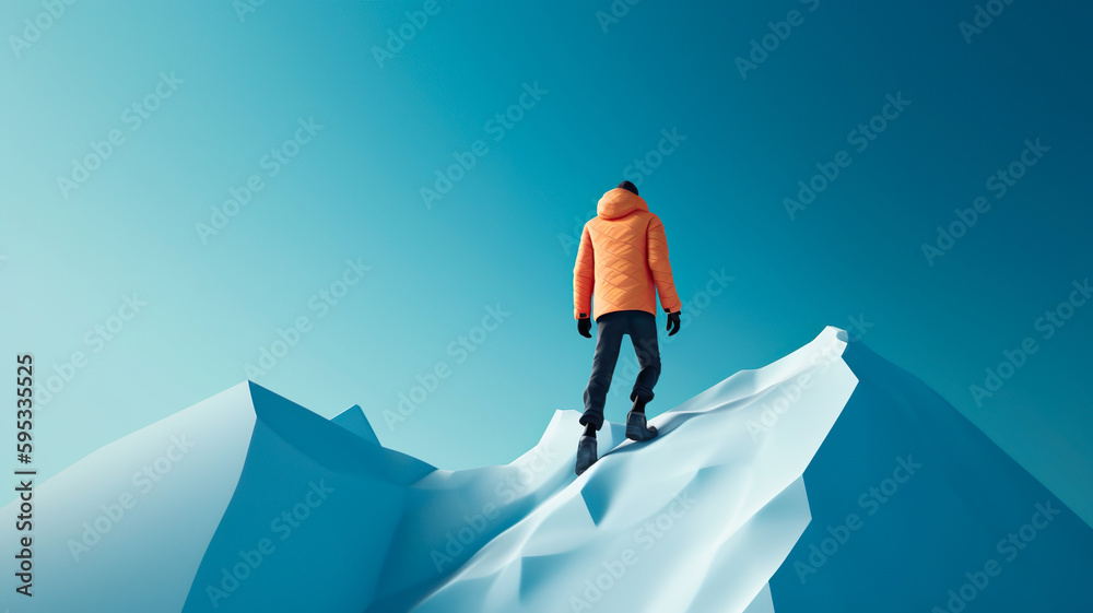 Goal to success for level up with person climbing on route slope to ...