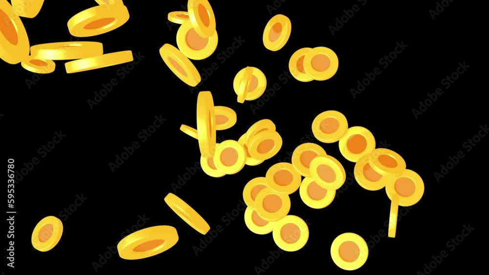 3d gold game coins falling on the floor. Concept of gold rain wealth ...