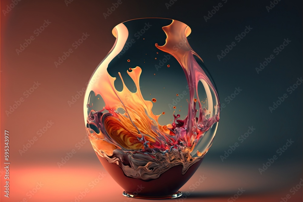 Liquid colors in glass vase. Glass vortex: a surrealistic explosion of ...