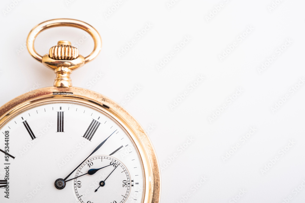 vintage gold pocket watch longines isolated on white background, pocket ...