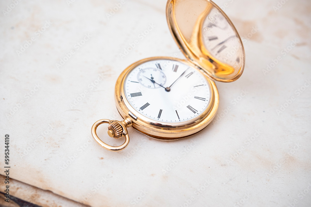 vintage gold pocket watch longines isolated on white background, pocket ...