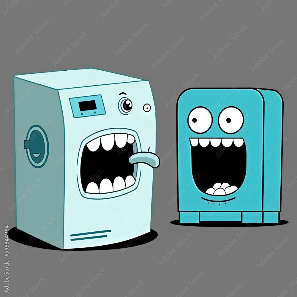 Funny cartoon mascot washing machine yelling at a toaster Stock ...