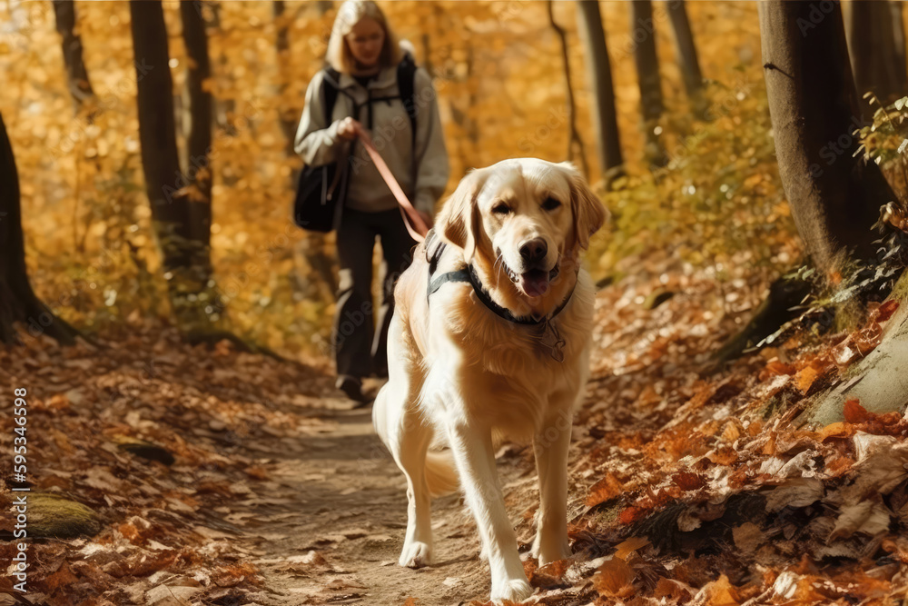 Foto de Guide Dog Helping Its Handler Navigate Through Winding Hiking ...