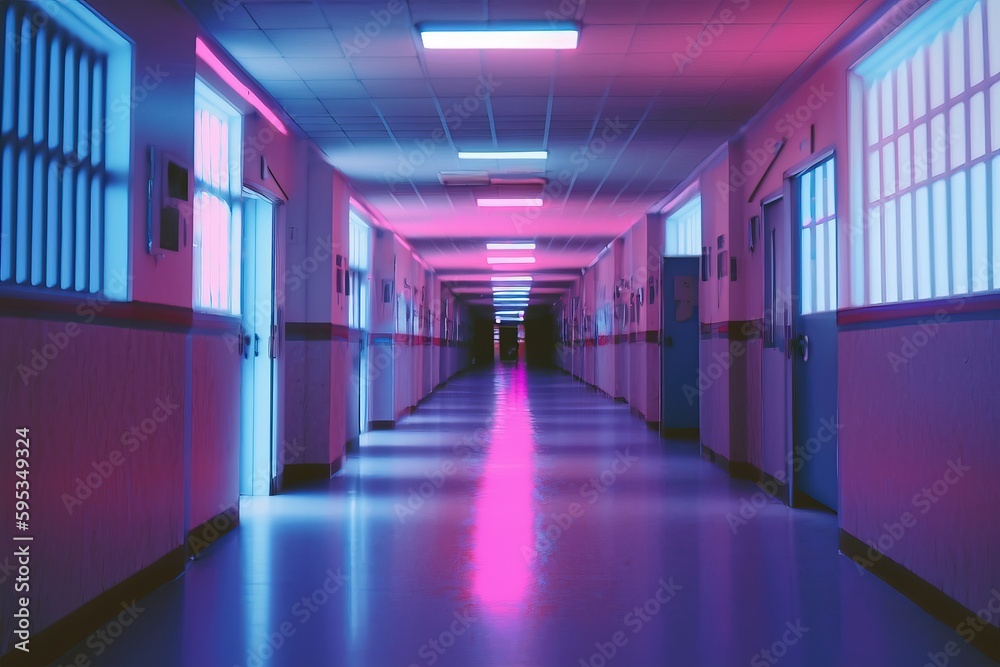 High school hallway lo-fi retro 80s and 90s background. Crazy lights Psychic Waves, nostalgia ...
