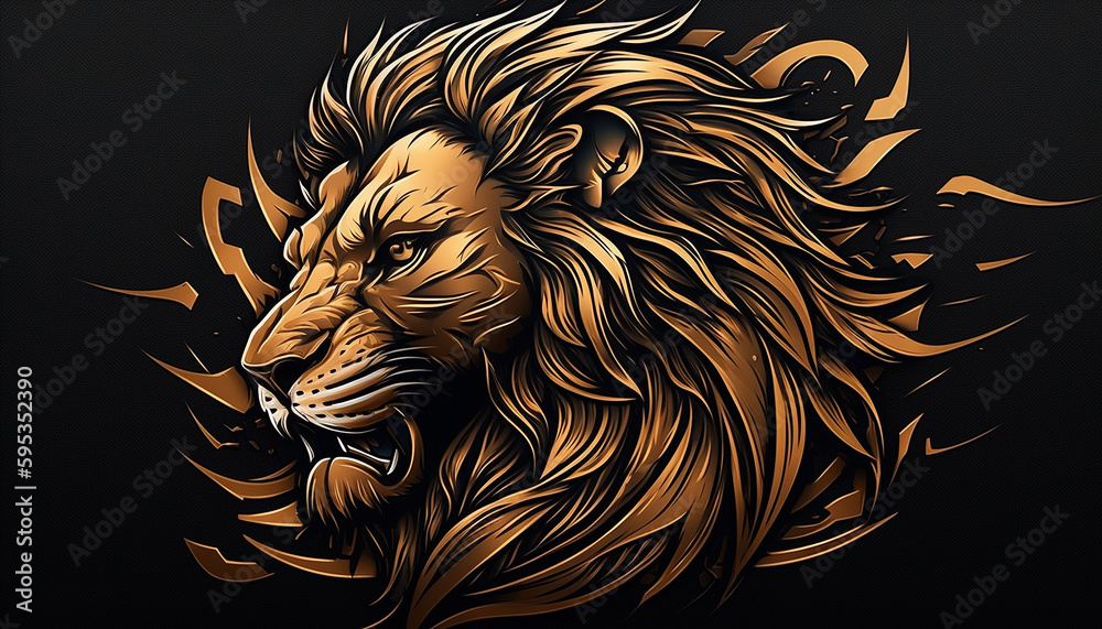Wild Lion face animals head character AI generated Stock Illustration ...