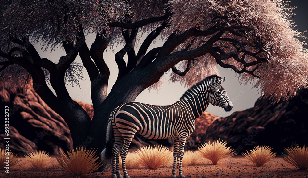 Zebra under the tree AI Generated illustration image ilustração do ...