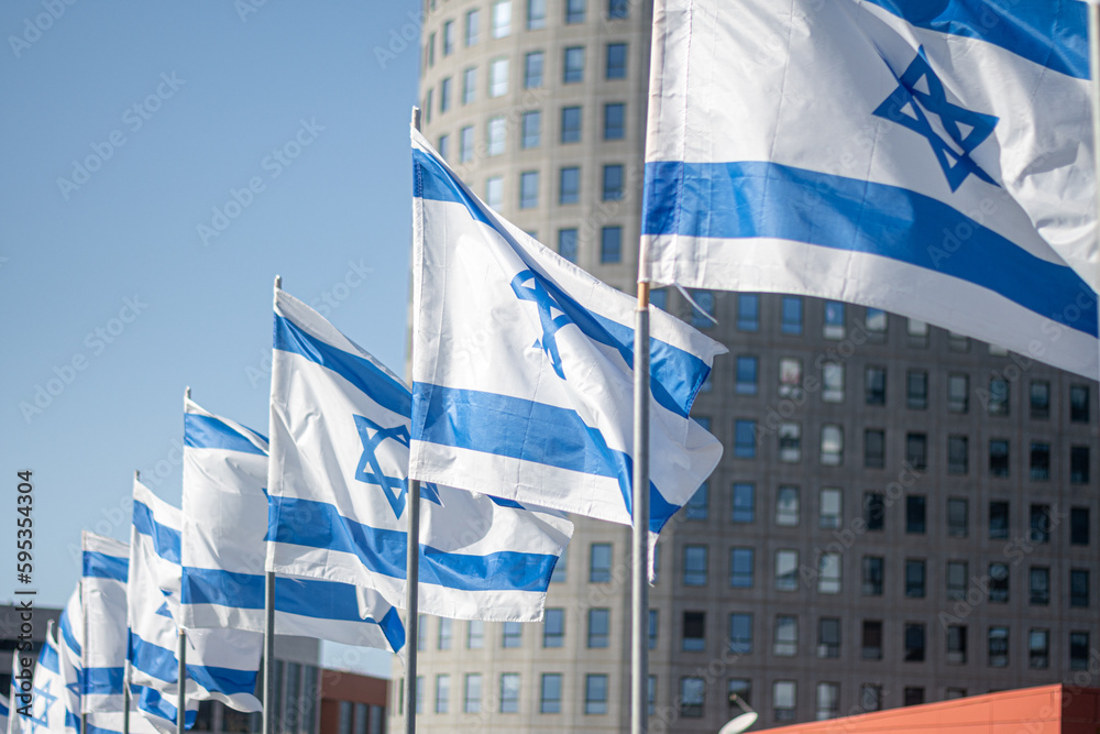 Isolated high resolution image of the Israeli flag flying in the wind ...