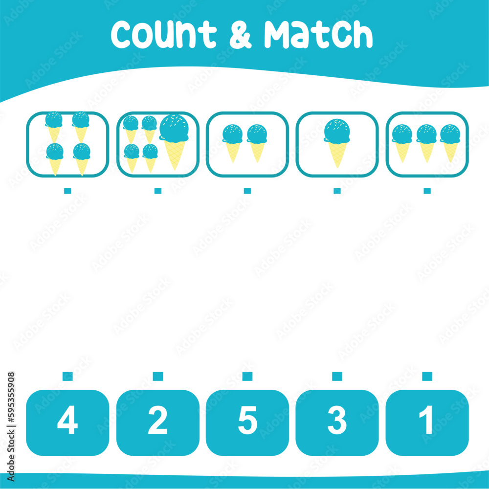 Count and match these mint ice cream cones together worksheet for kids ...