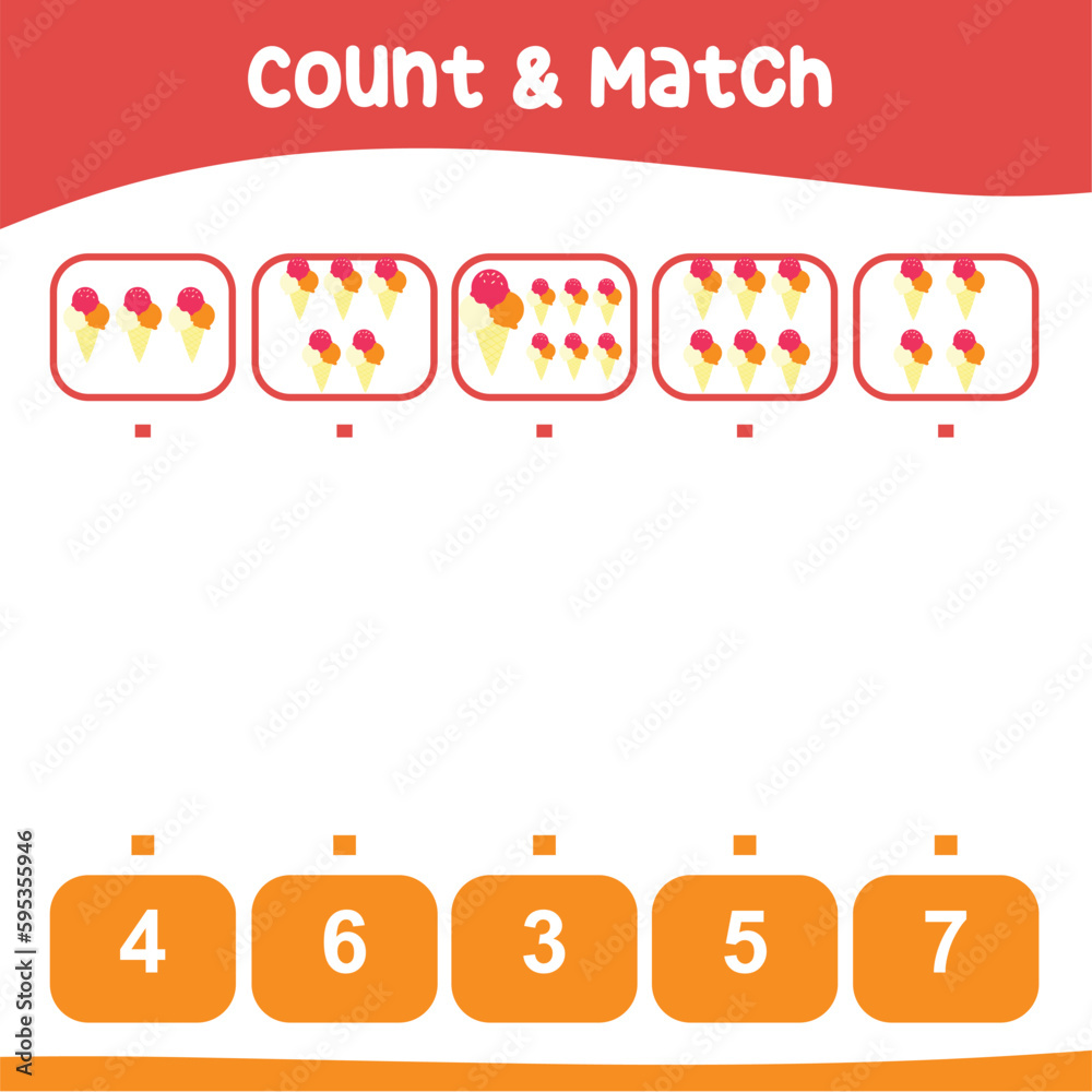 Count and match these triple ice cream cones together worksheet for ...