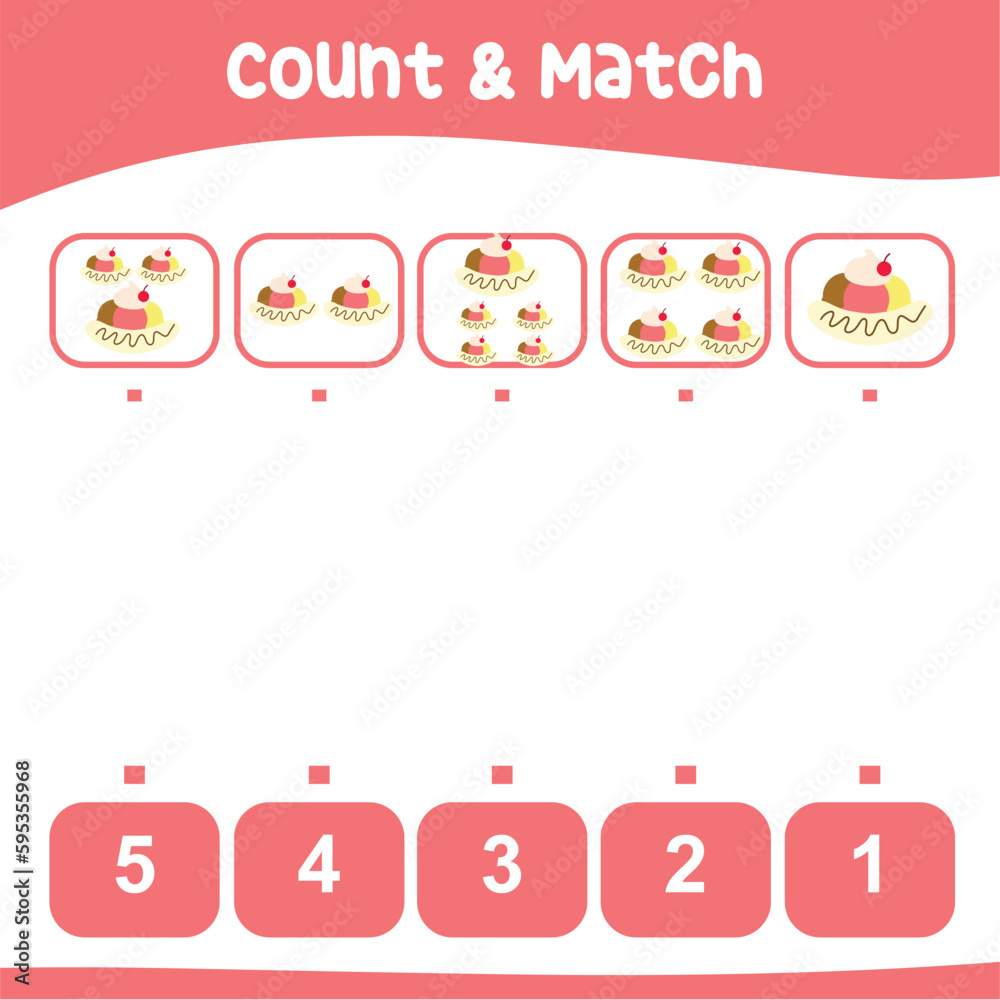 Count and match the banana split ice cream together worksheet for kids ...