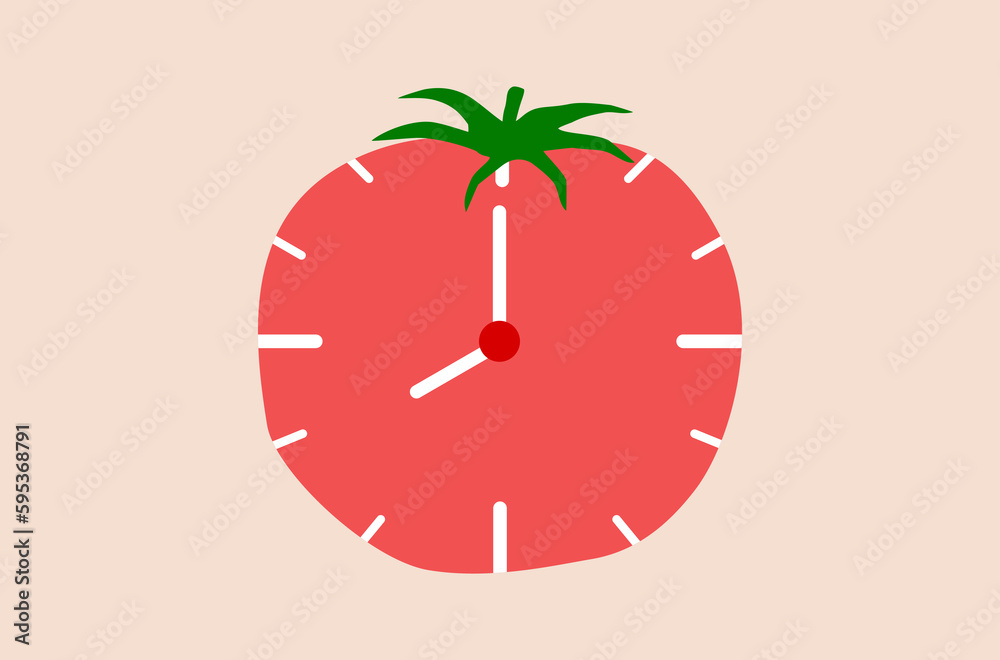 Timer clock vector, tomato timer clock, red tomato clock vector, time management vector ...
