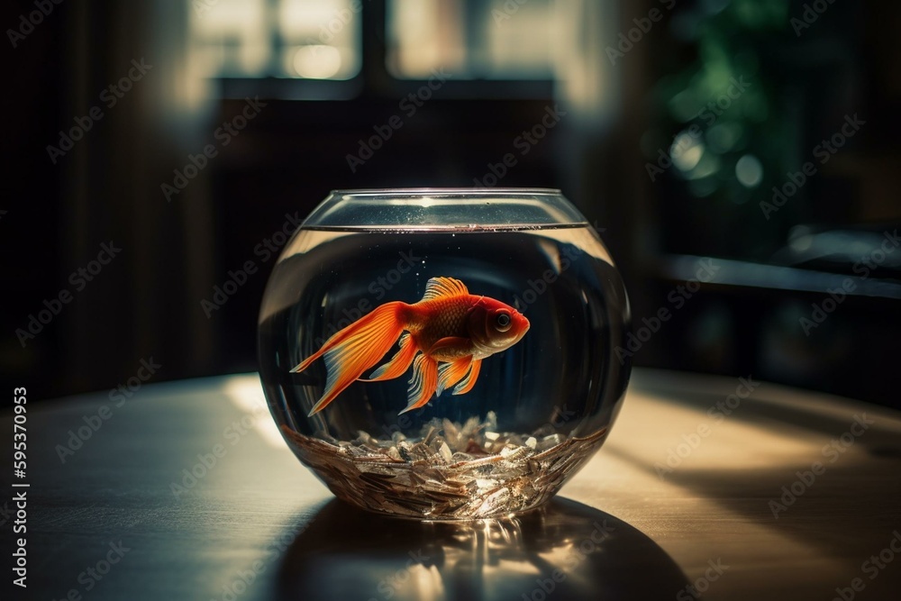 Symbol of personal growth and success: goldfish swimming in a fishbowl ...