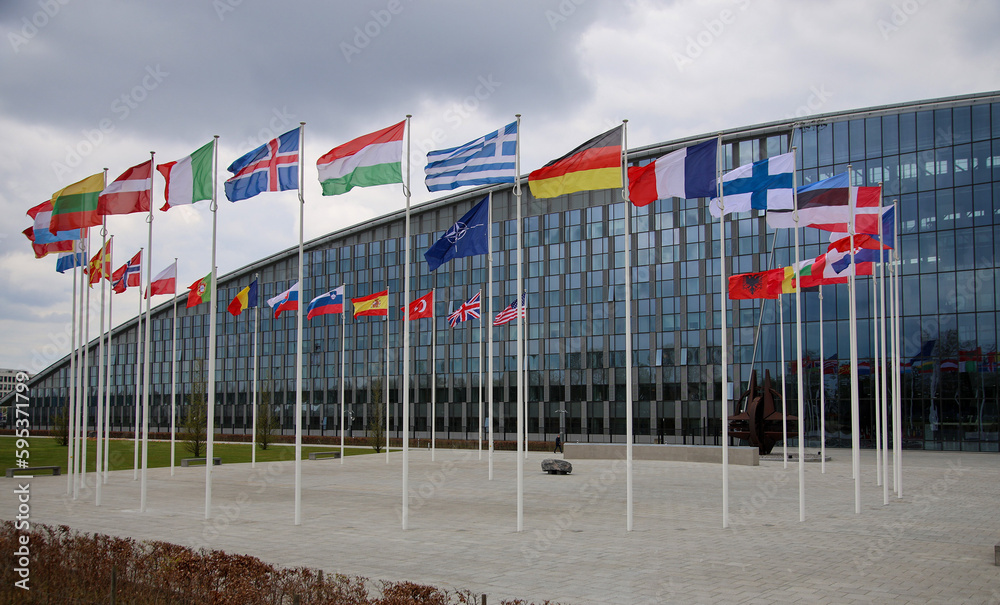 The national flags of countries member of the NATO fly outside the ...