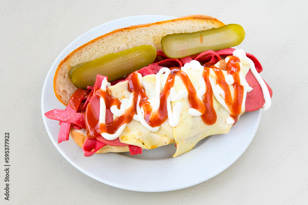 Close-up shot of Izmir's famous Turkish Traditional Kumru Sandwich ...