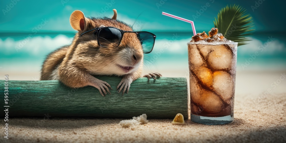 chipmunk is on summer vacation at seaside resort and relaxing on summer ...