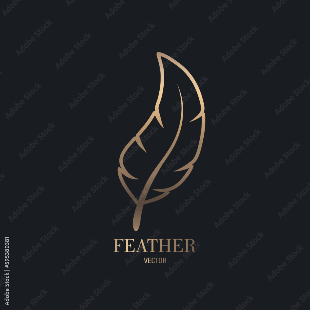 Vector Fluffy Golden Color Feather Logo Icon, Silhouette Feather ...
