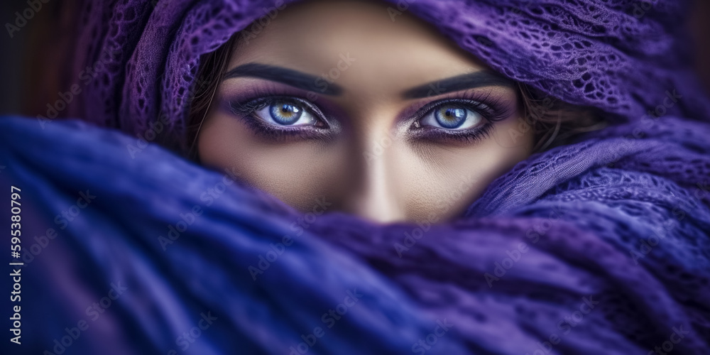 Beautiful Muslim Woman face portrait. Hijab. Close up of beauty arabian ...