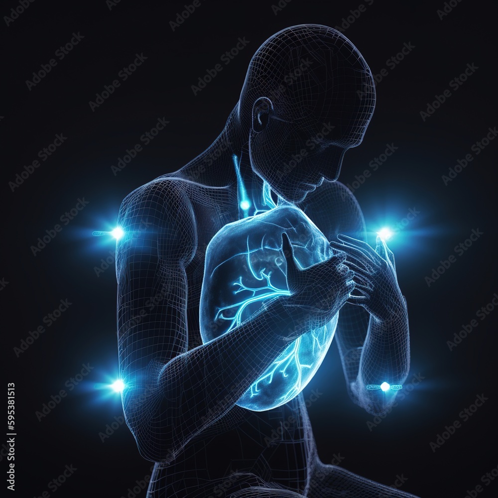 hologram of A person is holding his heart in his chest due to heart ...