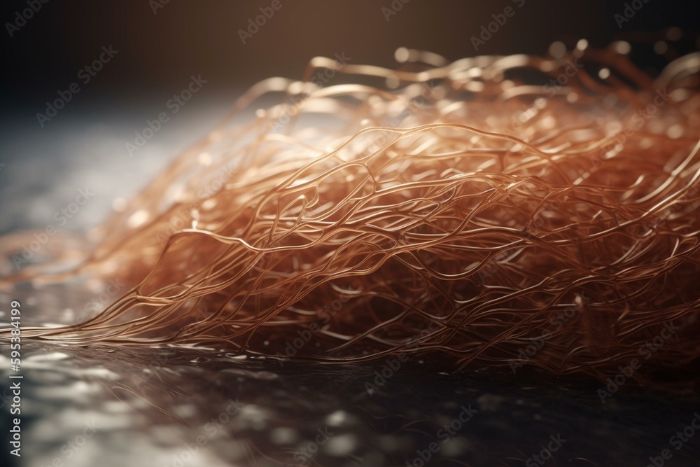 3D-rendered hair growth on skin cells background. Hair nourished with ...