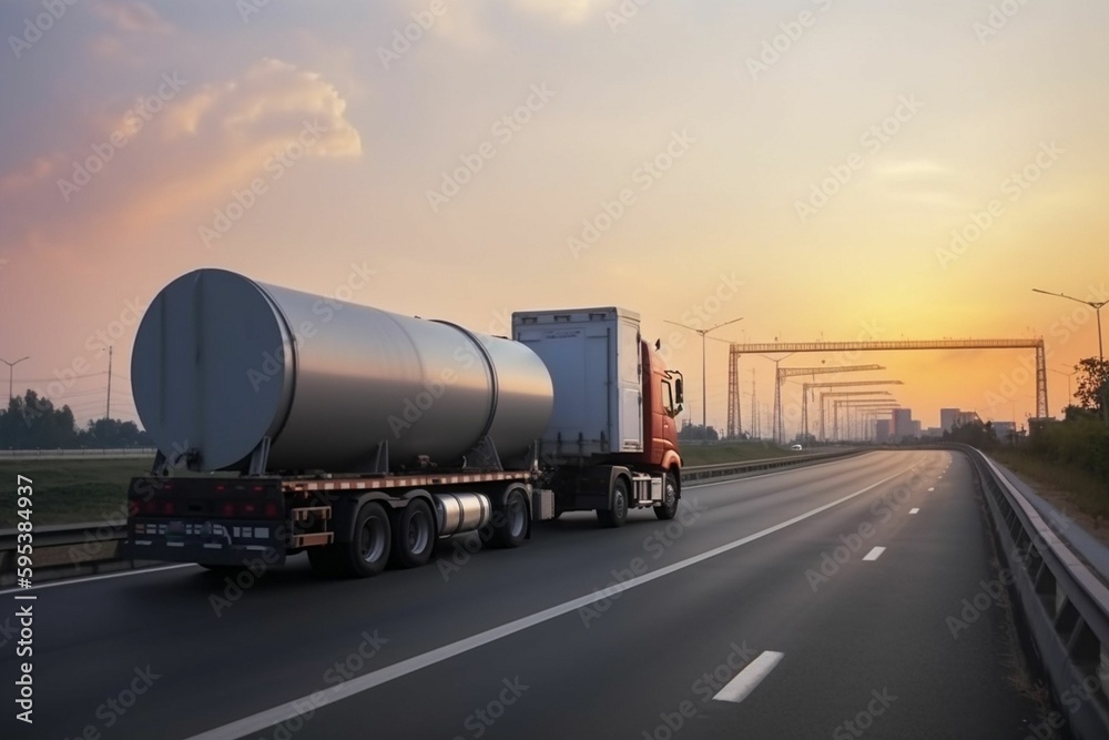 Gas or oil Truck on highway road container, transportation concept ...