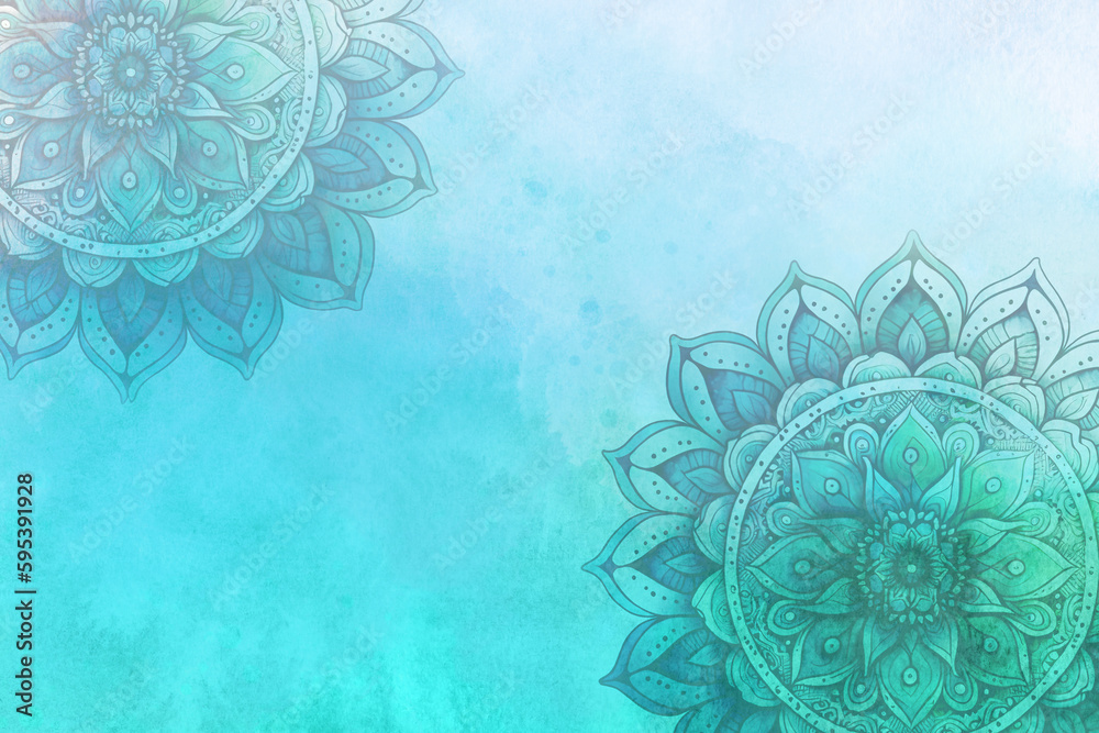 Abstract blue green watercolor background with mandala. Watercolor ...