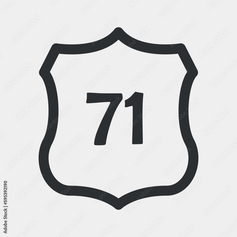 US 71 highway road. Travel information sign. Interstate highway shields ...