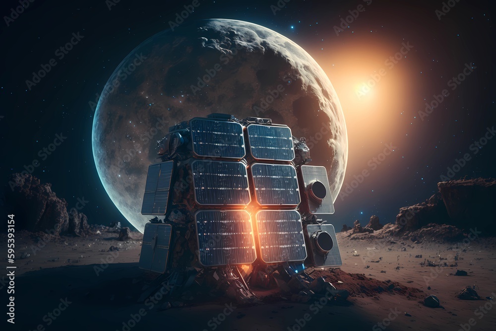 Stockillustratie Solar panel on the moon lunar. Surreal alternative ...