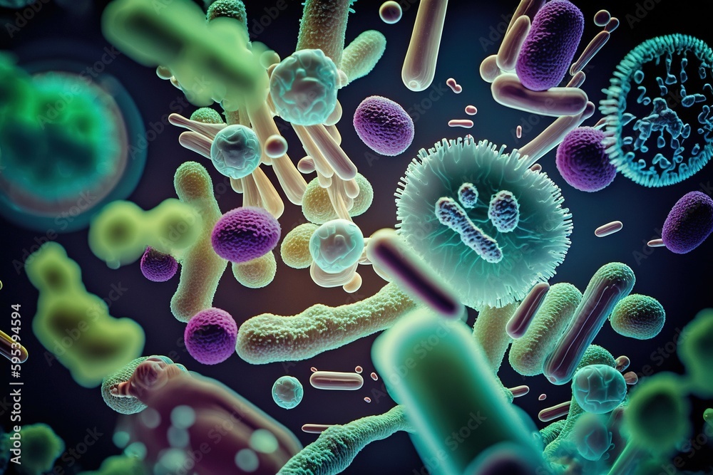 Probiotics Bacteria . Biology, Science Microscopic medicine. Digestion ...