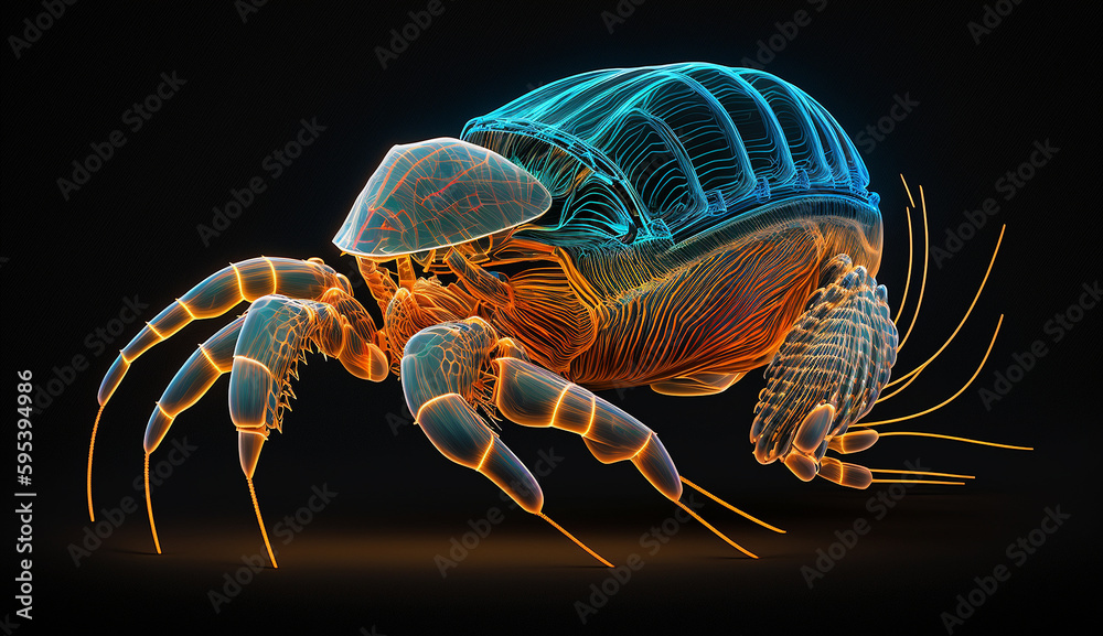Neon light bioluminescent mantis shrimp macro portrait AI Generated ...