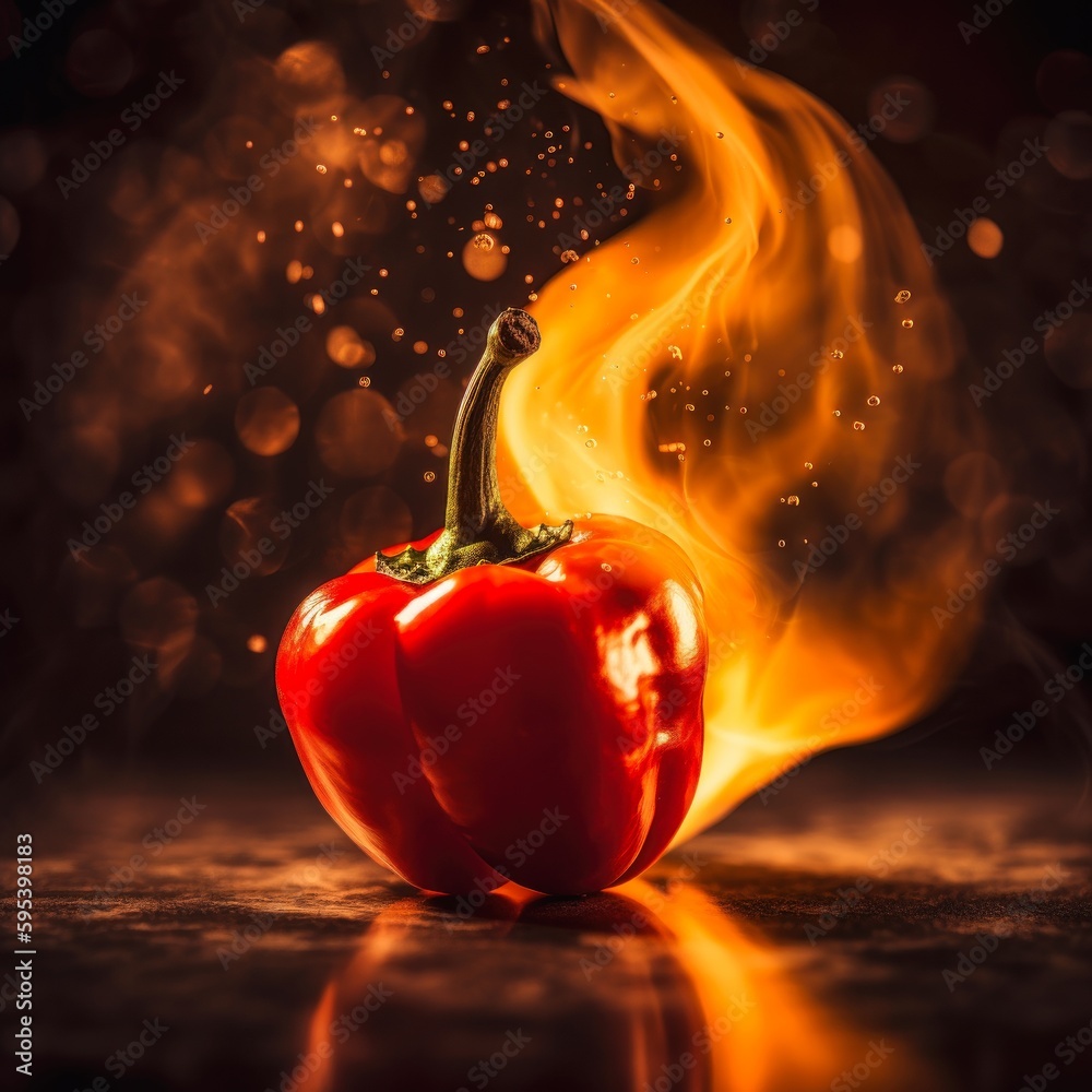 born fire fruit hot chili pepper red sitting top table background ...