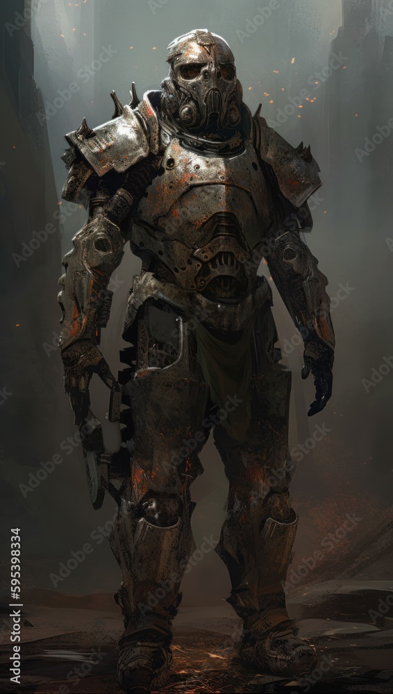 undead soldier battle worn power armor robot standing dirt destiny ...