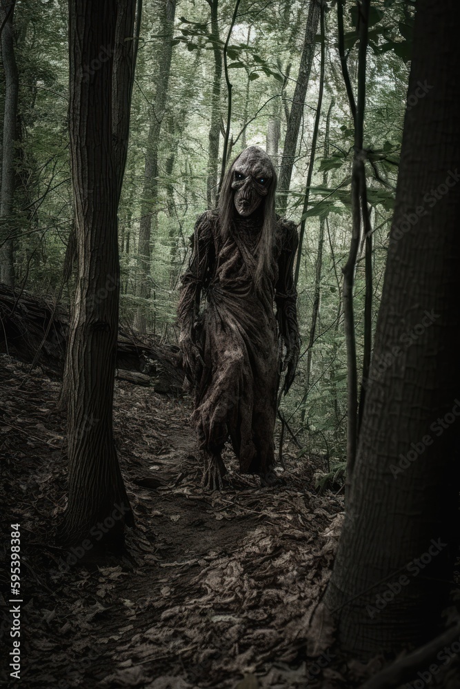 trail scary humanoid creature walking woods rick ragged anthropomorphic ...