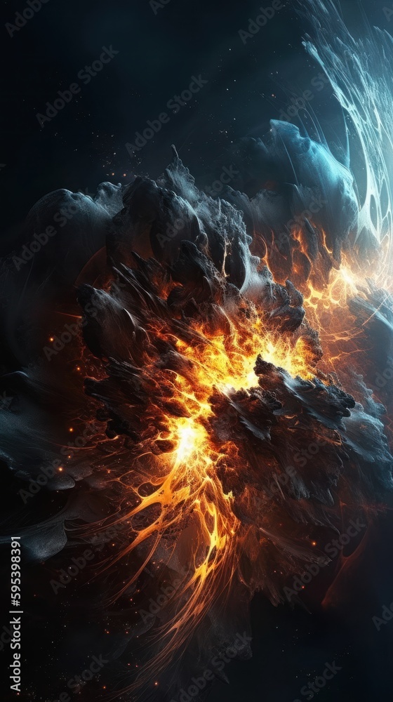 typhoon black hole glow closeup cloud fire coming out high scene space ...